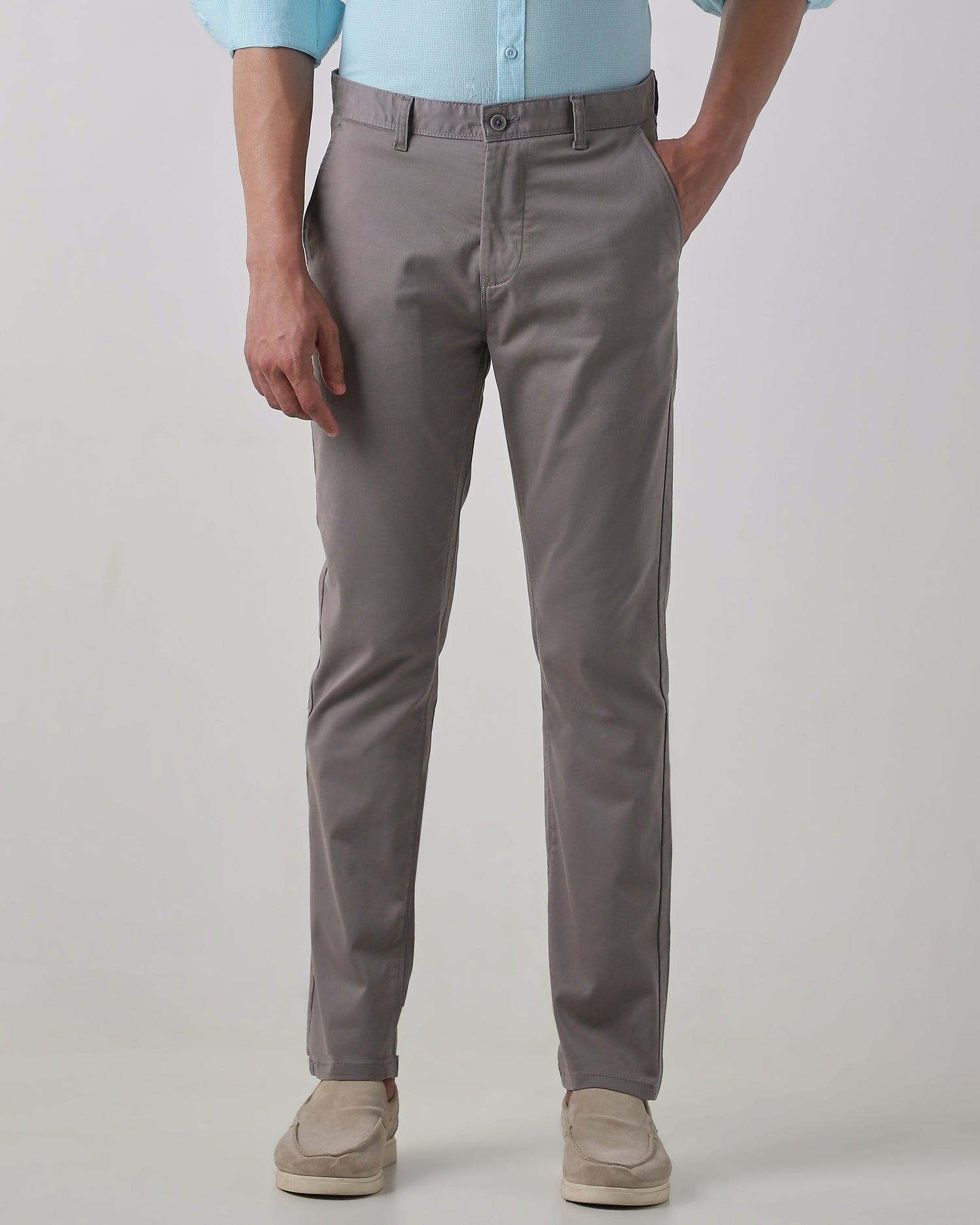Grey Cotton Stretch Regular Fit Trouser