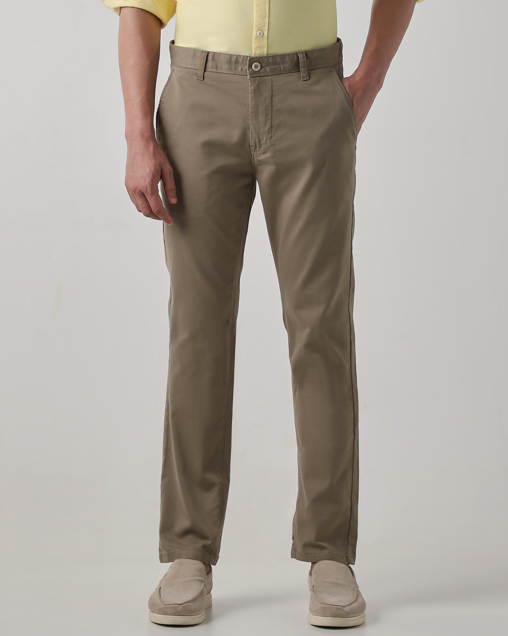 Khaki Cotton Stretch Regular Fit Trouser