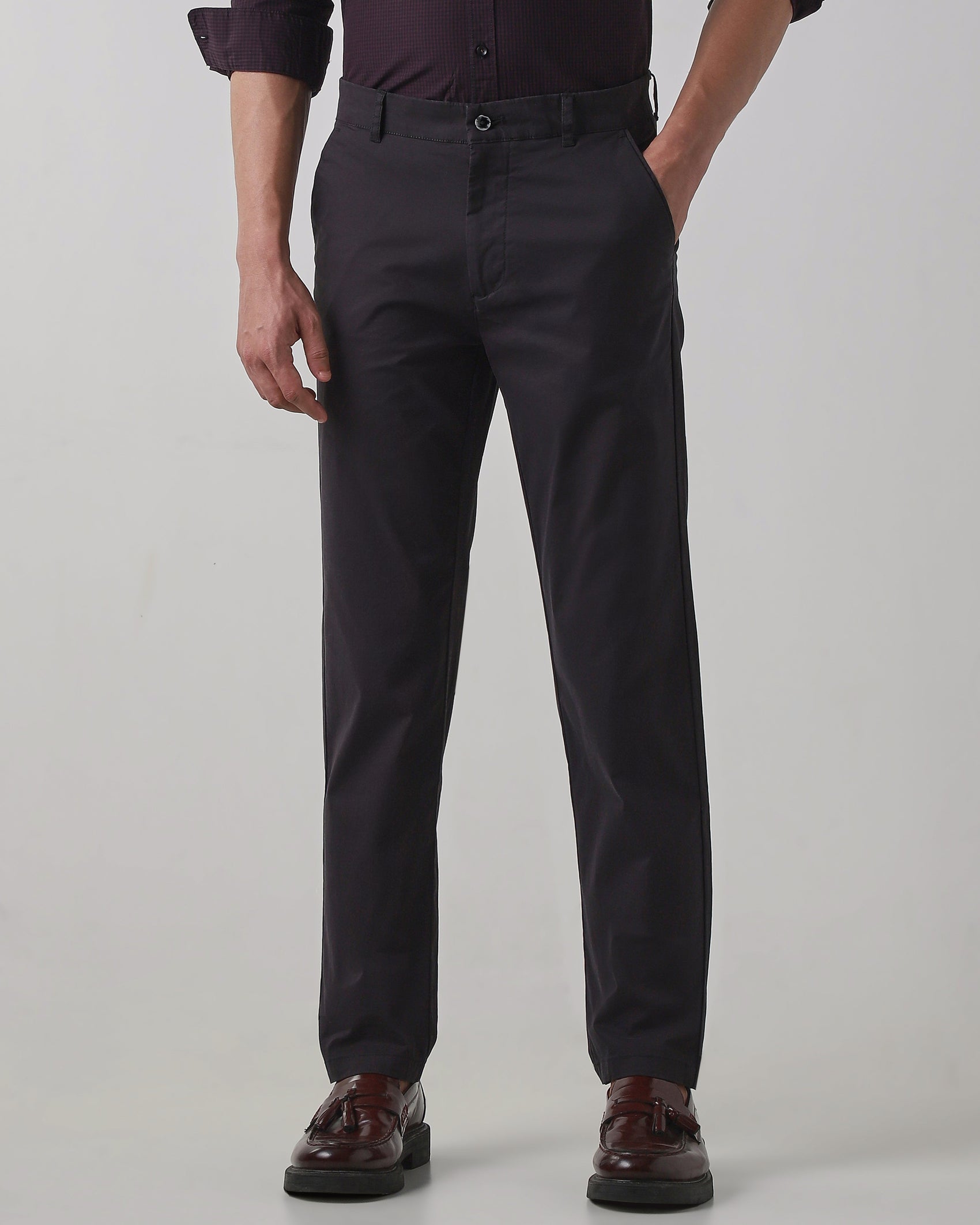 Black Cotton Stretch Regular Fit Trouser