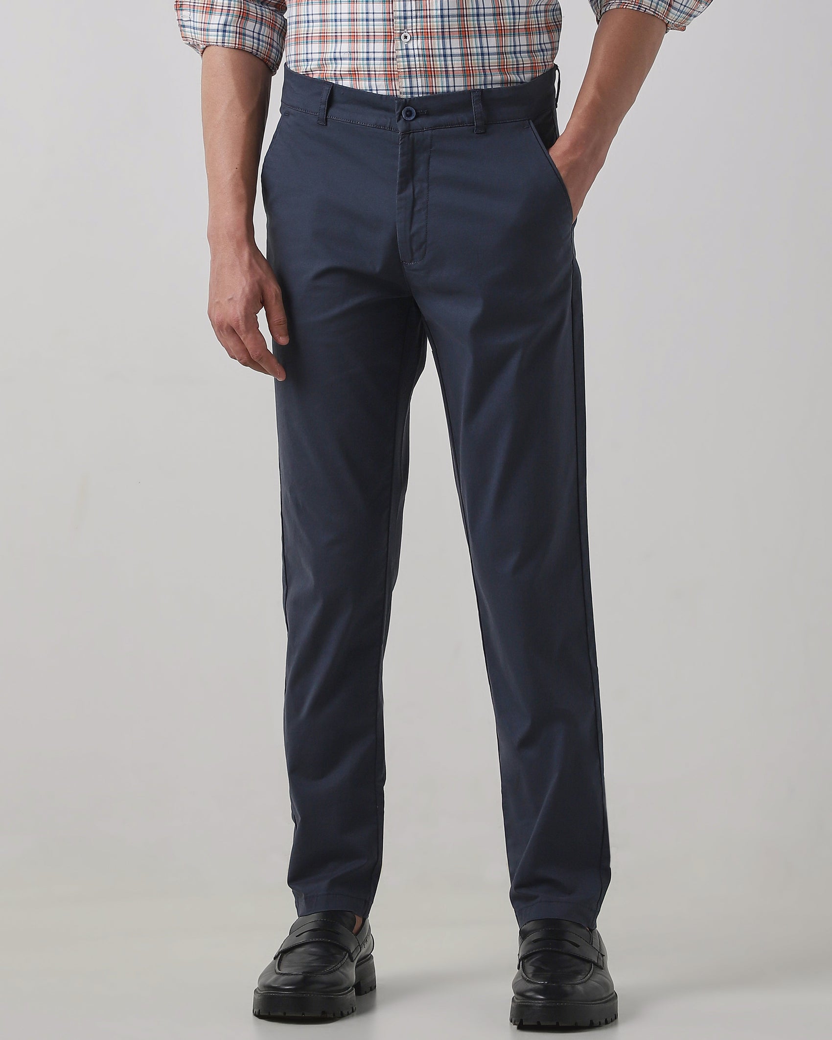 Navy Cotton Stretch Regular Fit Trouser