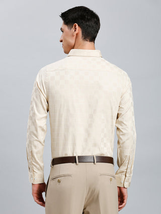 Cream Checks 100% Cotton Slim Fit Formal Full Sleeve Shirt