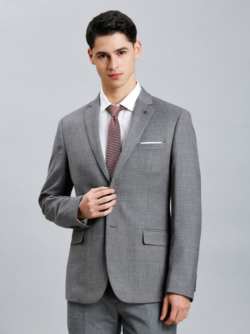 Med Grey Milange Plain Wool Blend With Elastane Tailor Fit Formal Full
