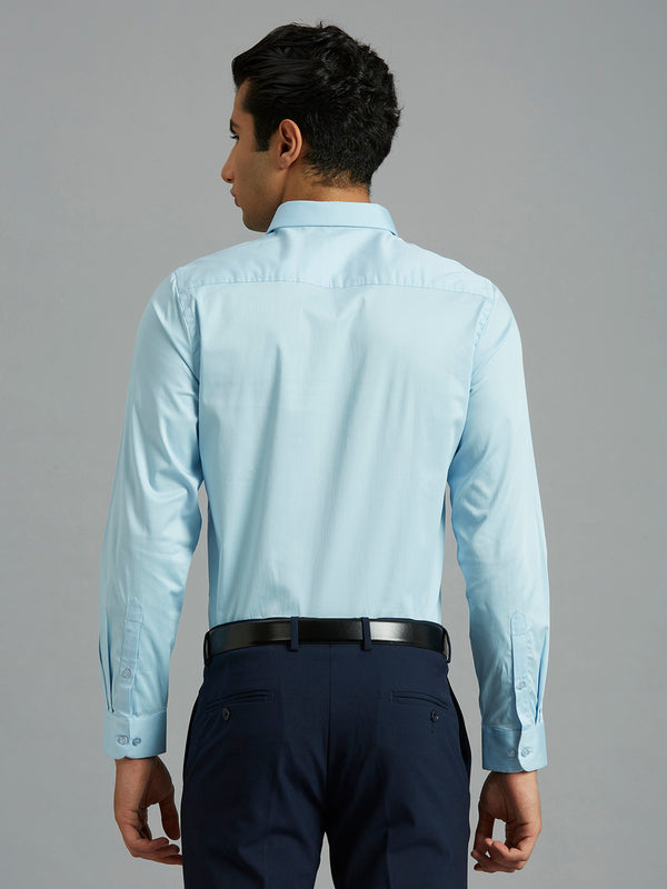 Light Blue Solid 60'S Satin Lycra Slim Fit Formal Full Sleeve Shirt