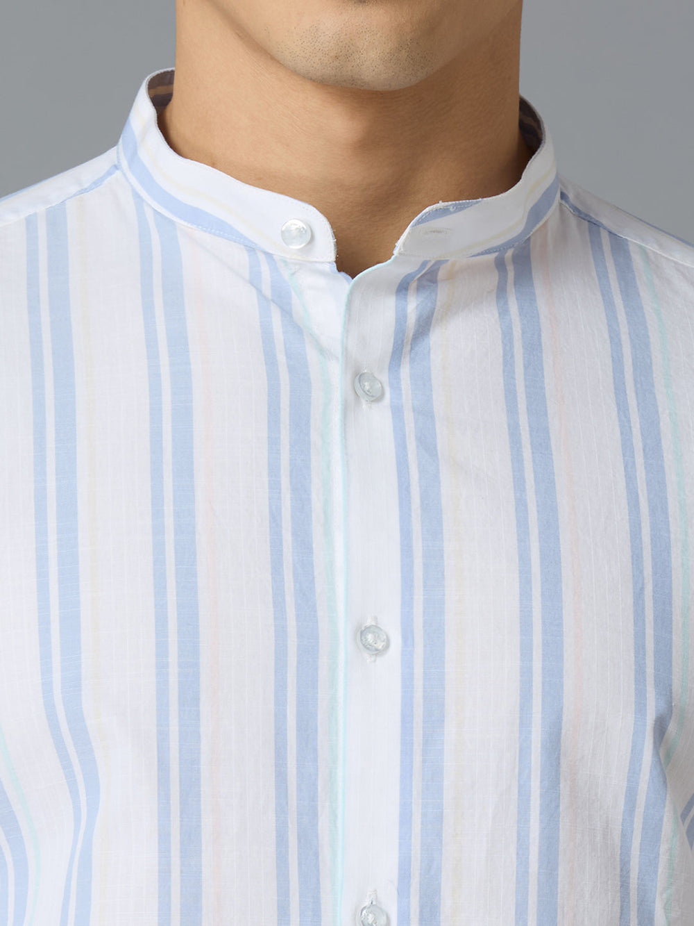 White & Blue Stripe 100% Cotton Slim Fit Casual Roll Up Full Sleeve Sh