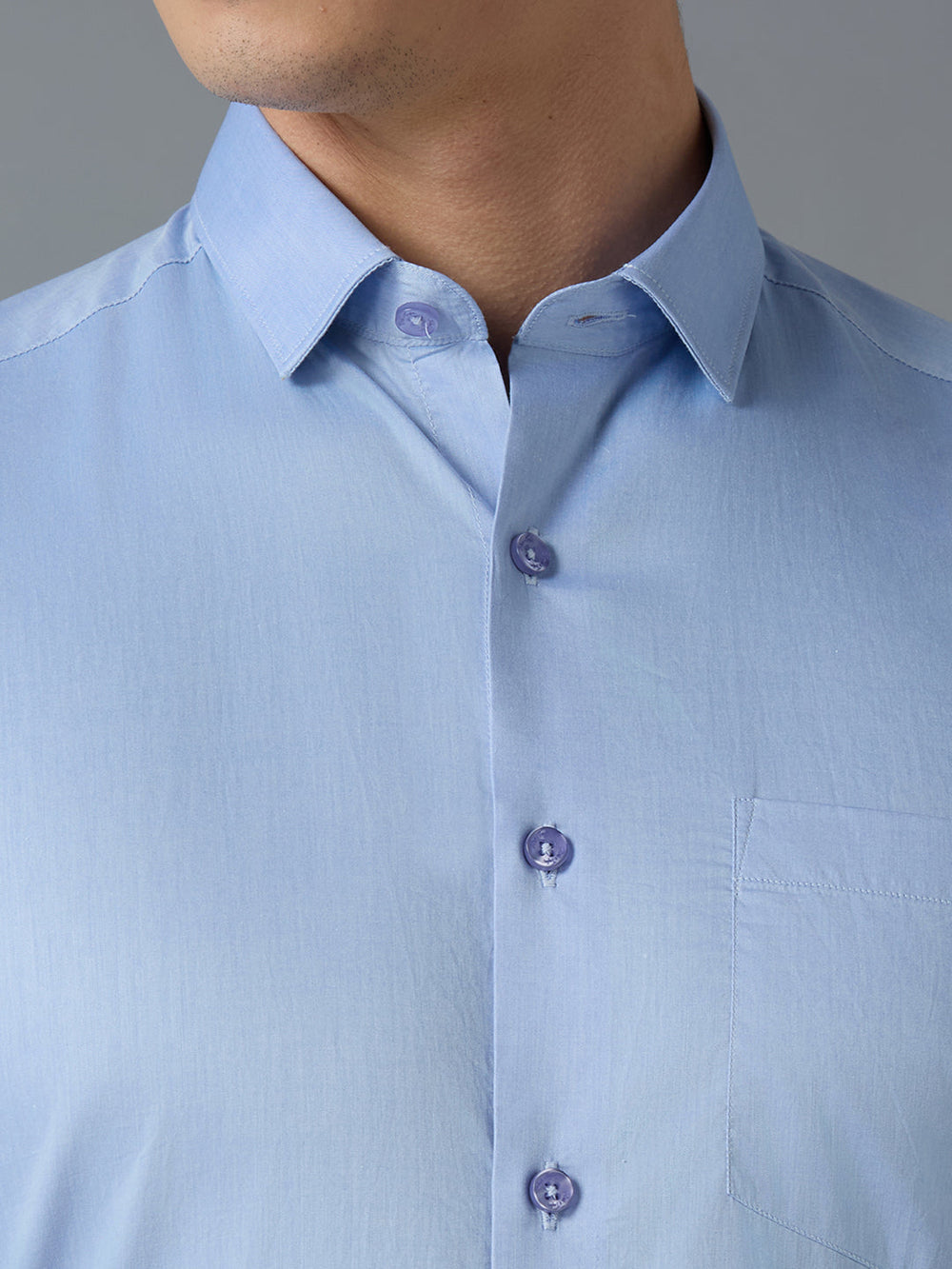 Sky Blue Solid 100% Cotton Regular Fit Formal Essential Full Sleeve Sh