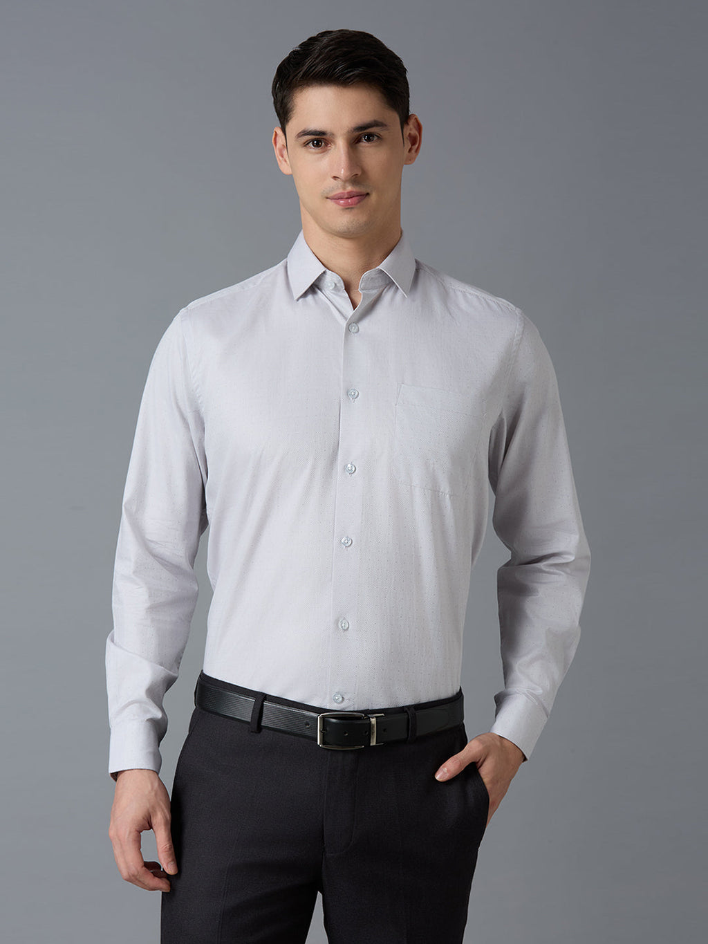 Grey Dobby Y/D 100% Cotton Regular Fit Formal Essential Full Sleeve Sh